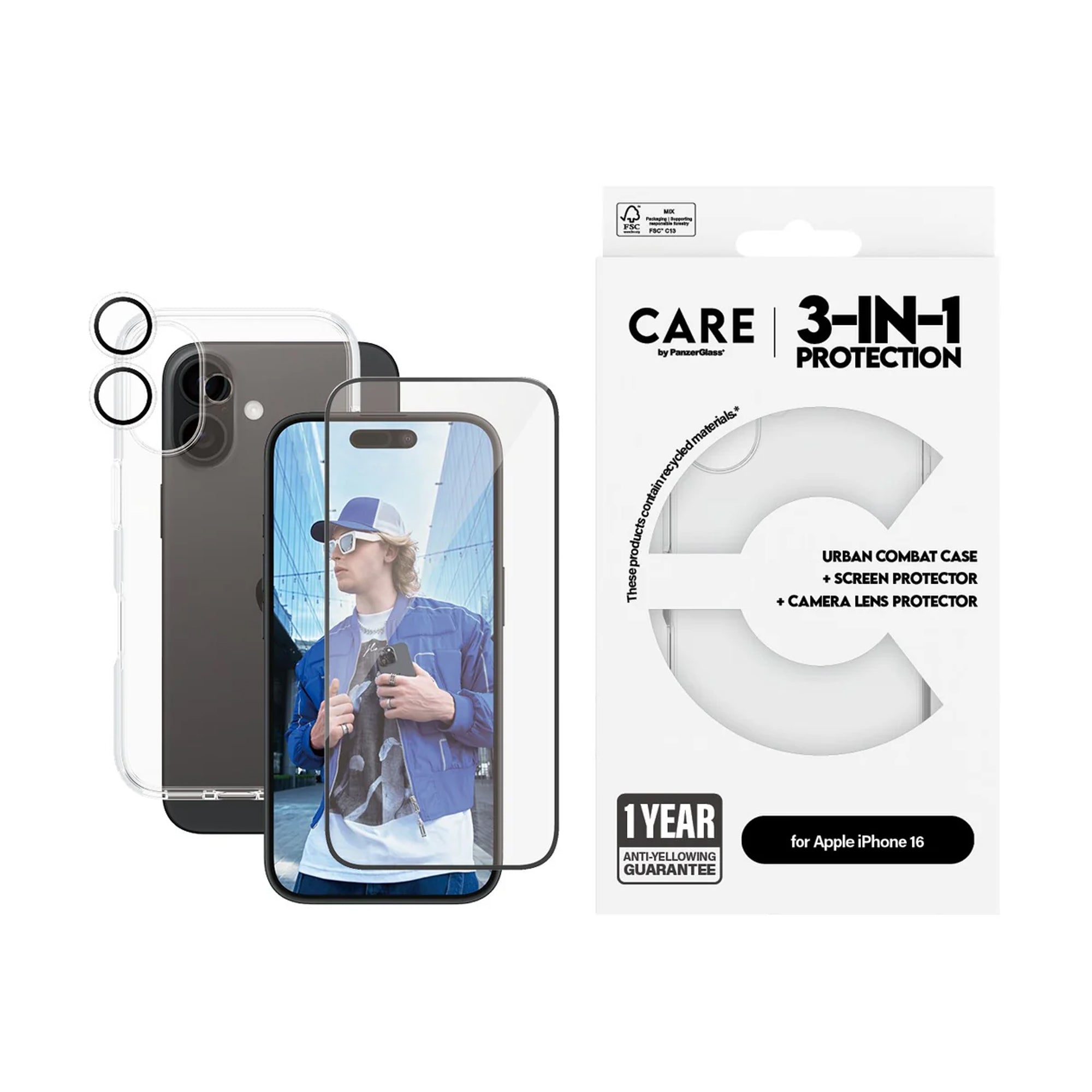 PanzerGlass™ Care iPhone 16 Screen Protector 3-in-1 Bundle – Three Accessories