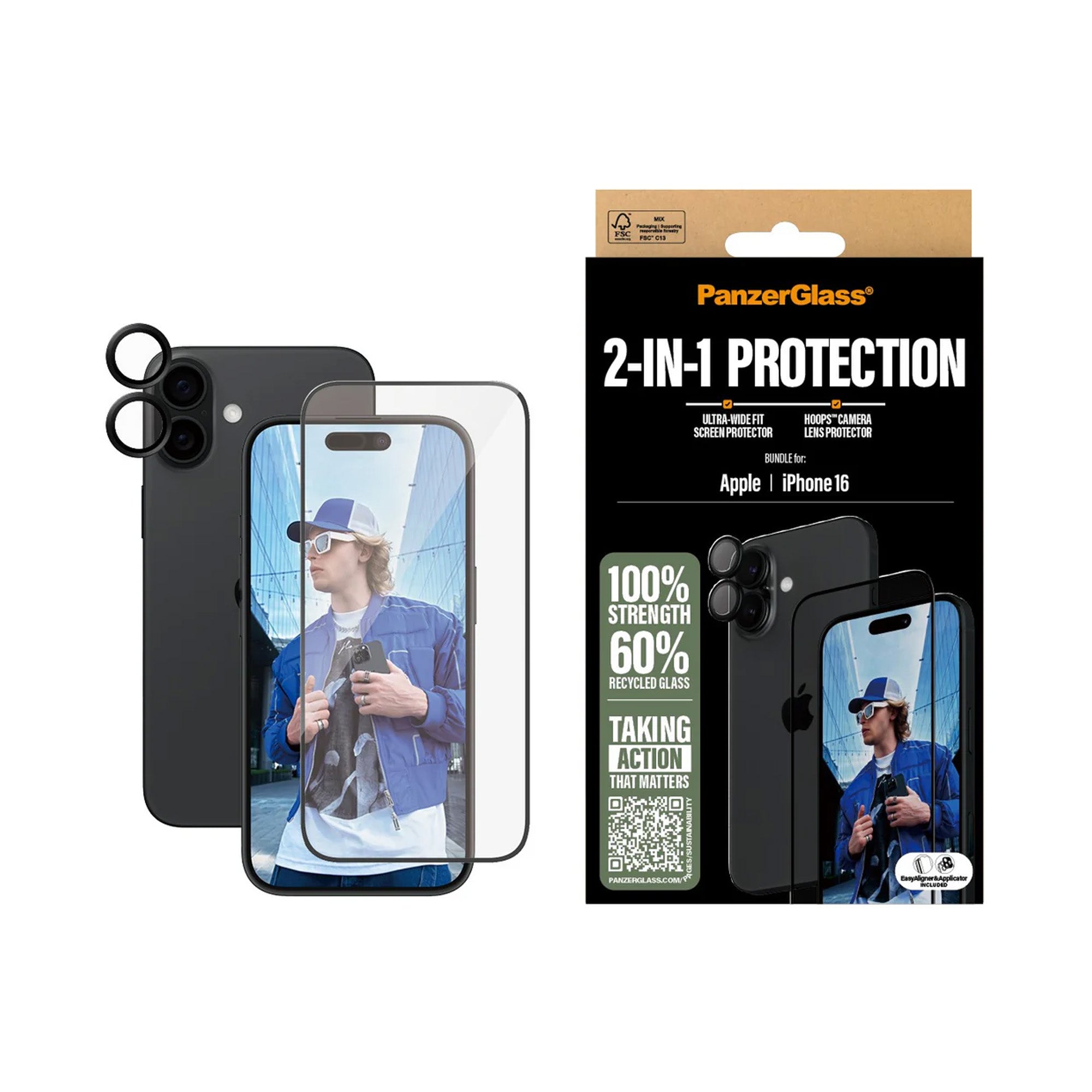 PanzerGlass™ iPhone 16 Plus Screen Protector 2-in-1 Bundle – Three Accessories